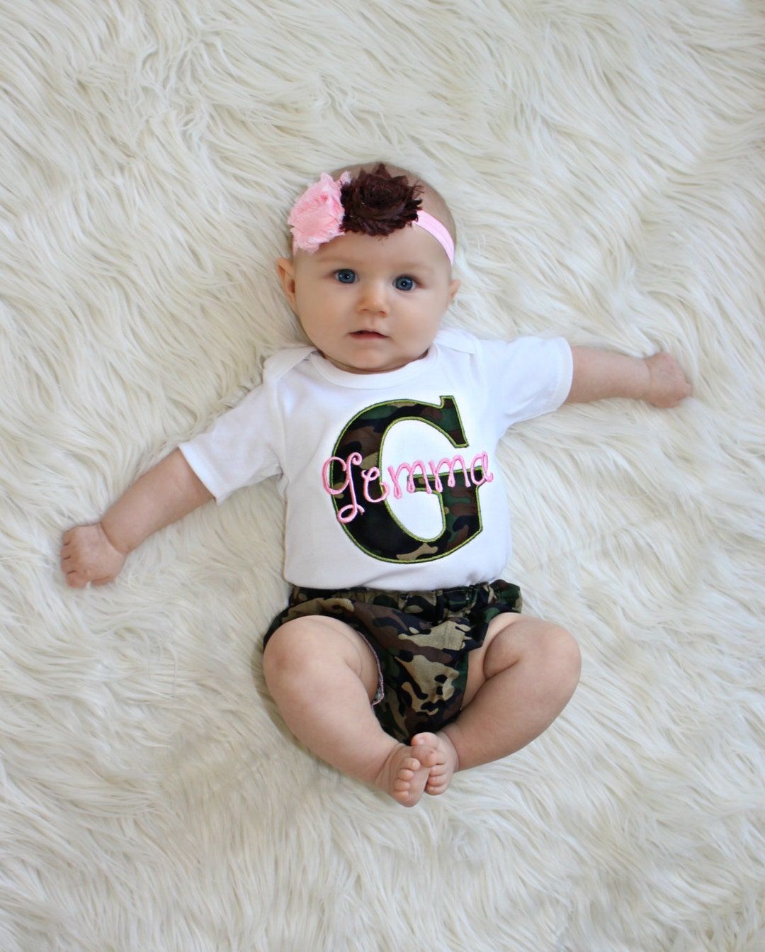 Camo Baby Girl Outfit Personalized Girl Outfit Camo Diaper Cover Flower ...
