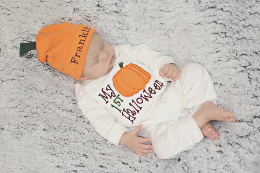 My First Halloween Outfit, Babies 1st Halloween, Newborn Halloween Outfit, Pumpkin Hat, My 1st ...