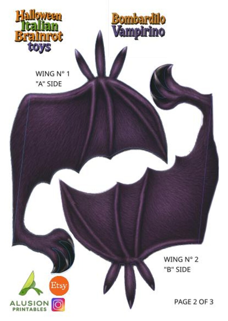 Halloween Italian Brainrot Paper Toy - Bombardilo Vampirino. Printable ...