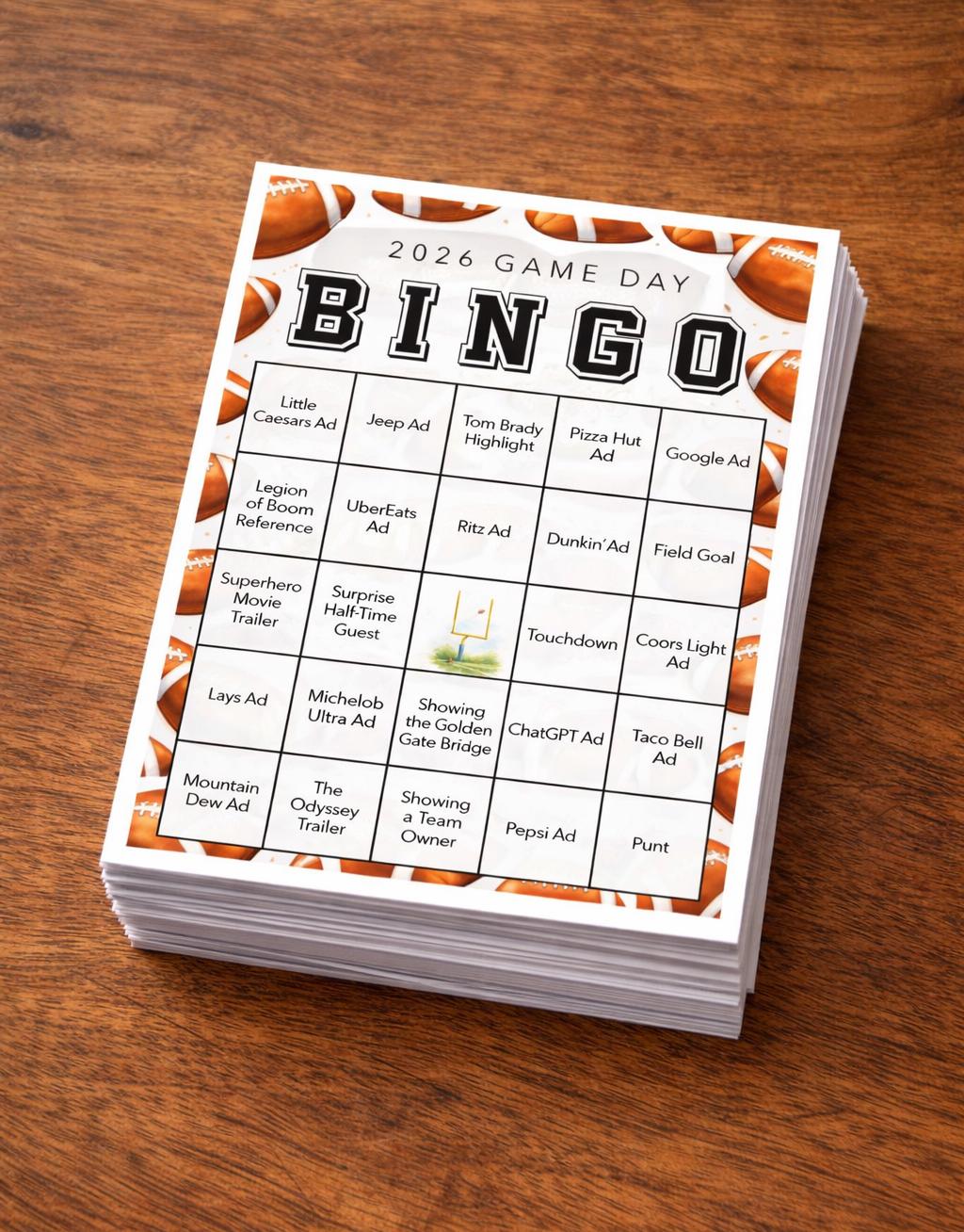 2026 Football Game Day Bingo - Printable File (instant Download) - Etsy
