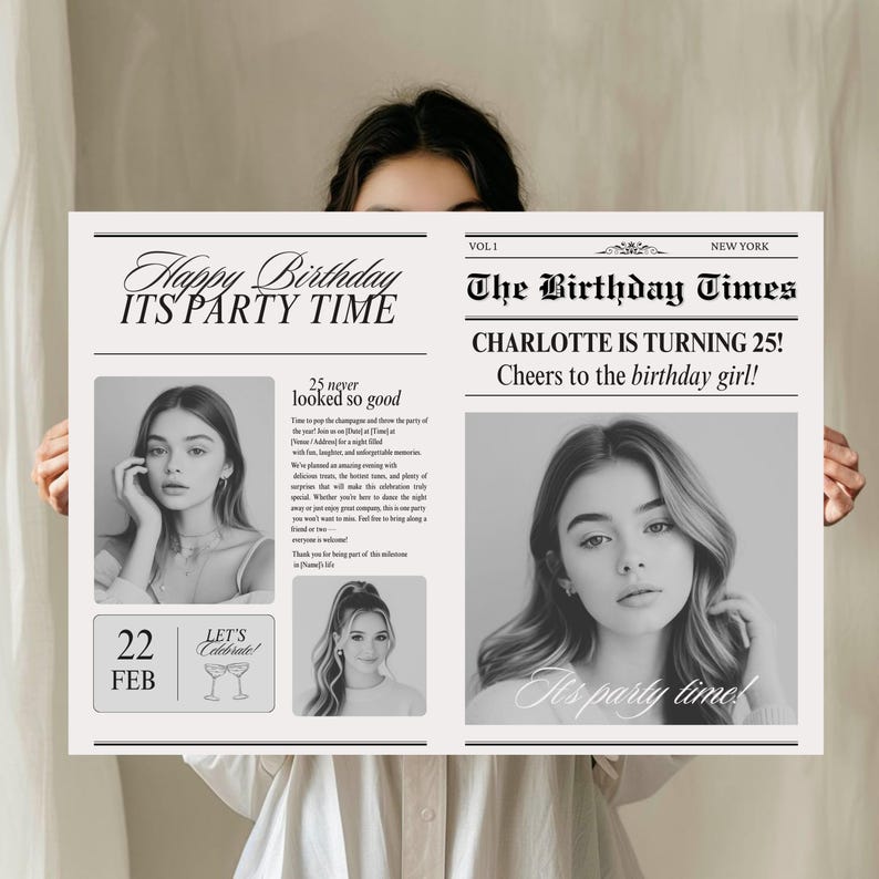 Canva Birthday Newspaper Template, Birthday Party Announcement ...