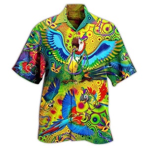 8 Styles Parrots Animal Print Lapel Short Sleeve Hawaiian Shirts Summer ...