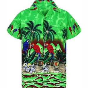 8 Styles Parrots Animal Print Lapel Short Sleeve Hawaiian Shirts Summer ...