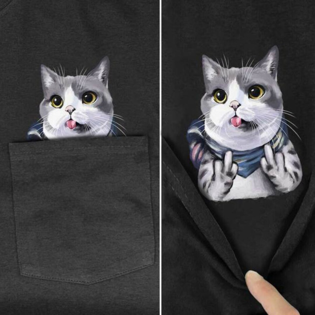 Funny Pucking Cat Cotton Pocket T-shirt Printed T-shirt Men Women ...
