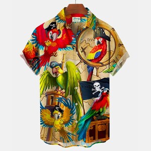 8 Styles Parrots Animal Print Lapel Short Sleeve Hawaiian Shirts Summer ...