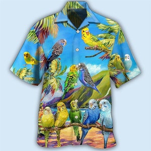 8 Styles Parrots Animal Print Lapel Short Sleeve Hawaiian Shirts Summer ...