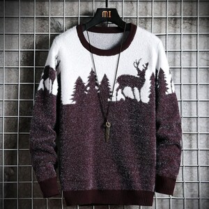 Autumn Winter Christmas Sweater Men Pullovers Deer Print Knitted ...