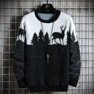 Autumn Winter Christmas Sweater Men Pullovers Deer Print Knitted ...