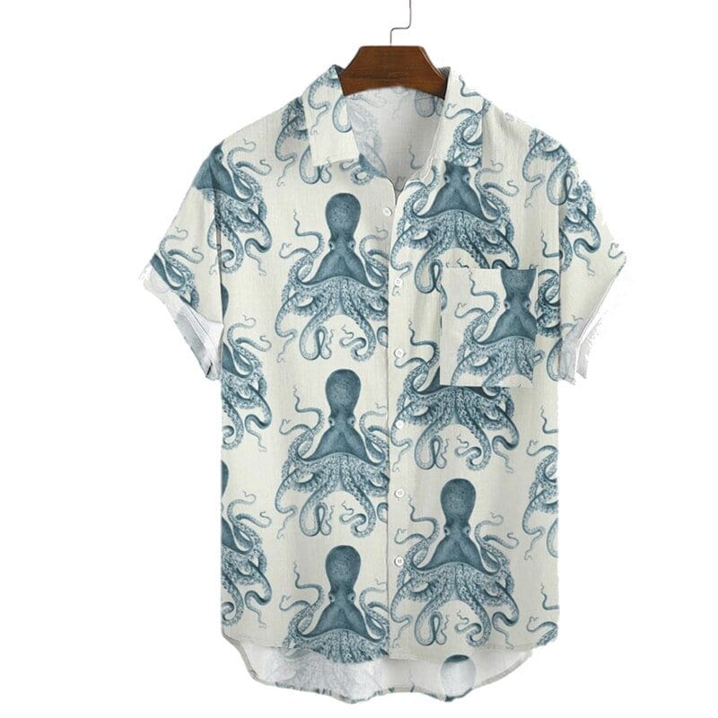 3D Ocean Blue Octopus Men's Fashion Vintage Clothing Octopus Hawaiian ...