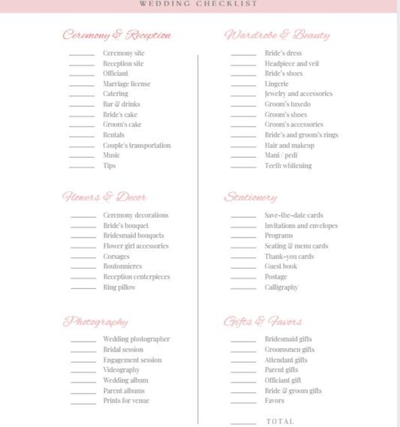 Wedding Checklist - Etsy