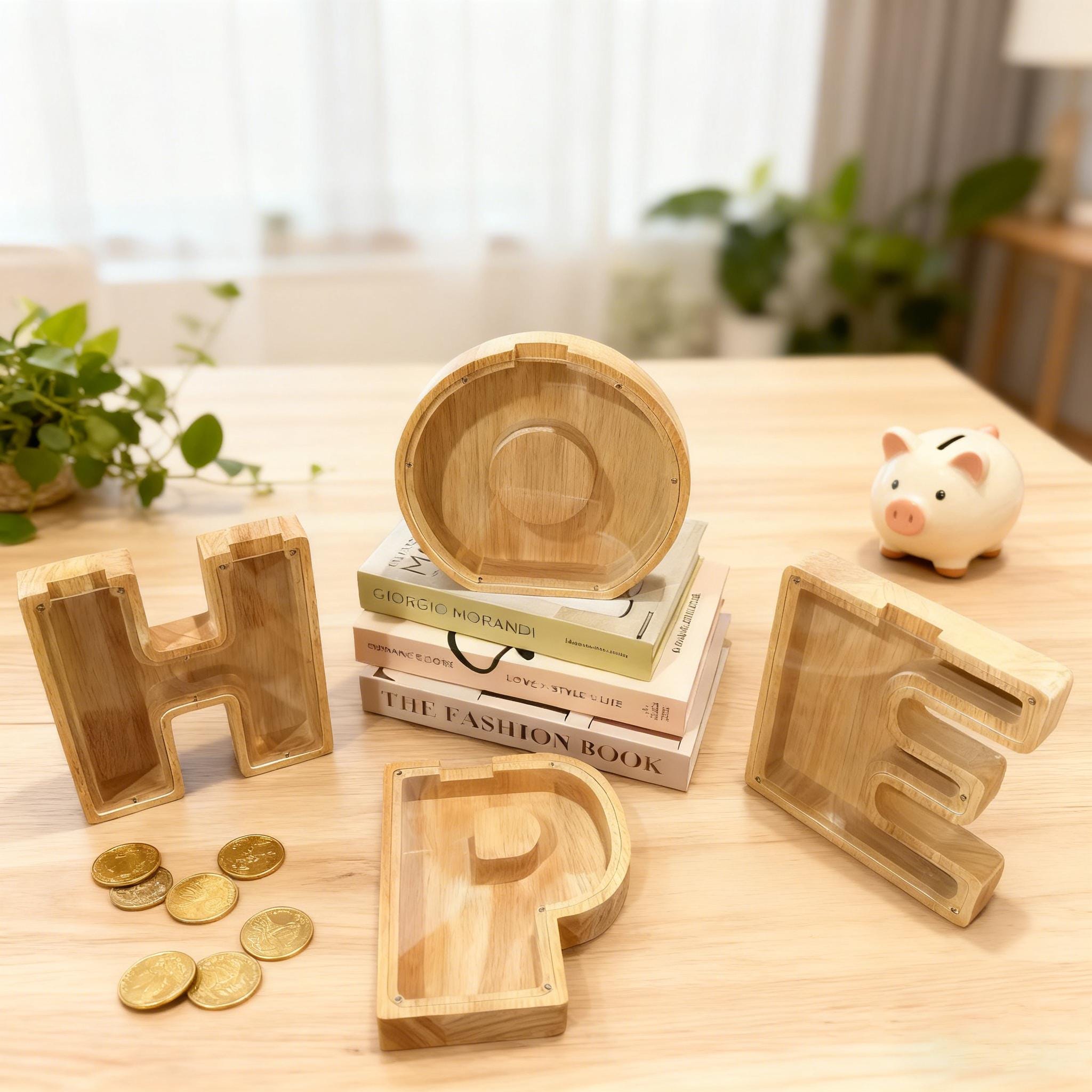 Personalized Letter Piggy Bank: Wooden Initial Coin Bank, Kids Keepsake ...