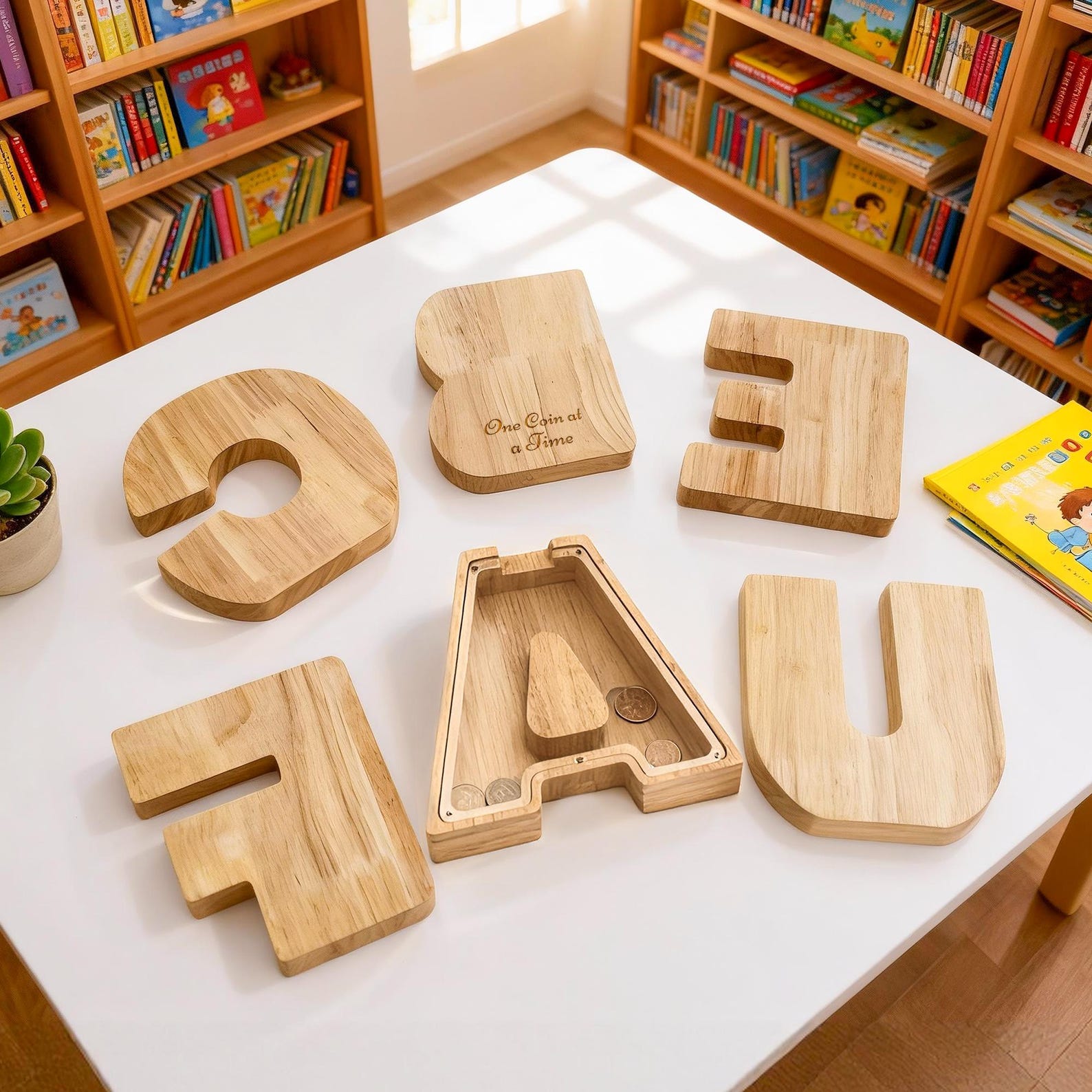 Personalized Letter Piggy Bank: Wooden Initial Coin Bank, Kids Keepsake ...