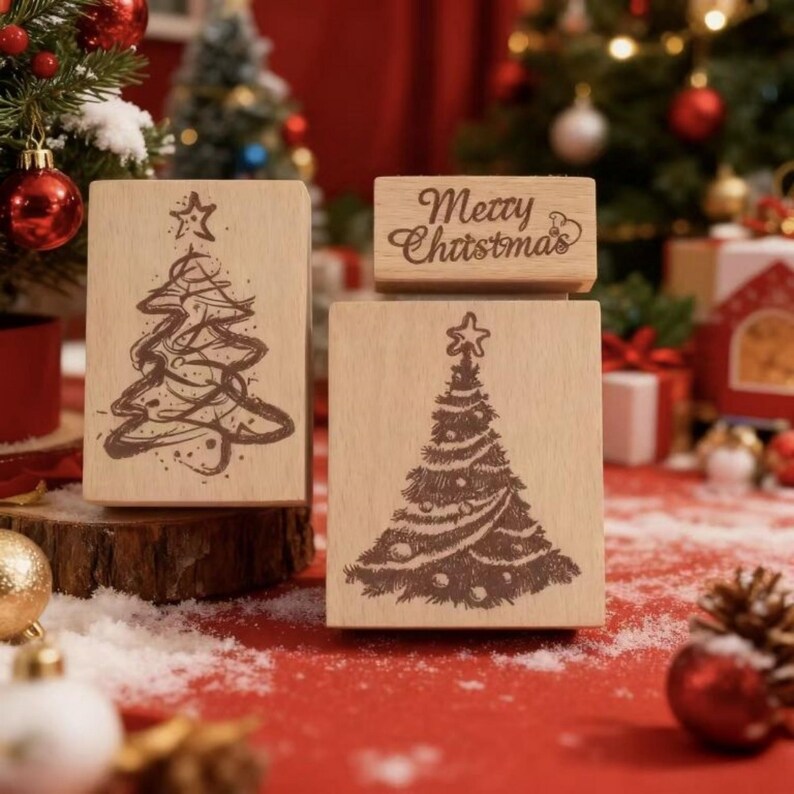 Christmas Tree Wooden Stamp: Resin Rubber Stamper for Cards - Etsy