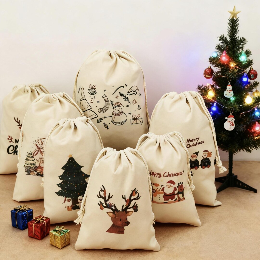 Personalized Canvas Santa Sack, Holiday Drawstring Gift Bag - Etsy