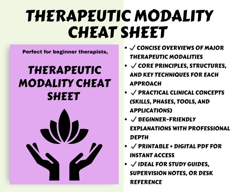 Therapeutic Modality Cheat Sheet DBT CBT Counseling Study Guide ...