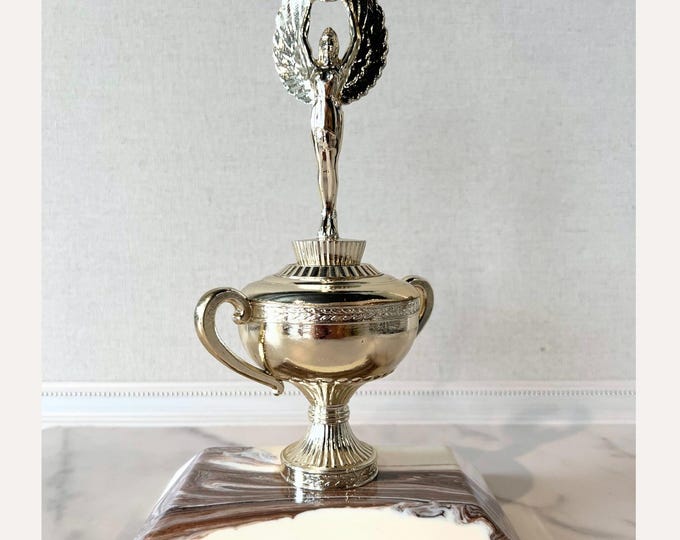 Vintage Silver Trophy With Winged Victory Figure on Faux Marble Base ...