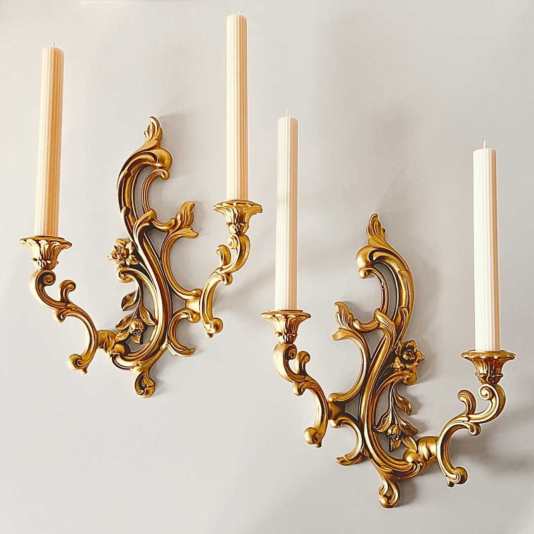 Pair of Vintage Gold Rococo Wall Sconces | Dart Industries 1970s Model ...