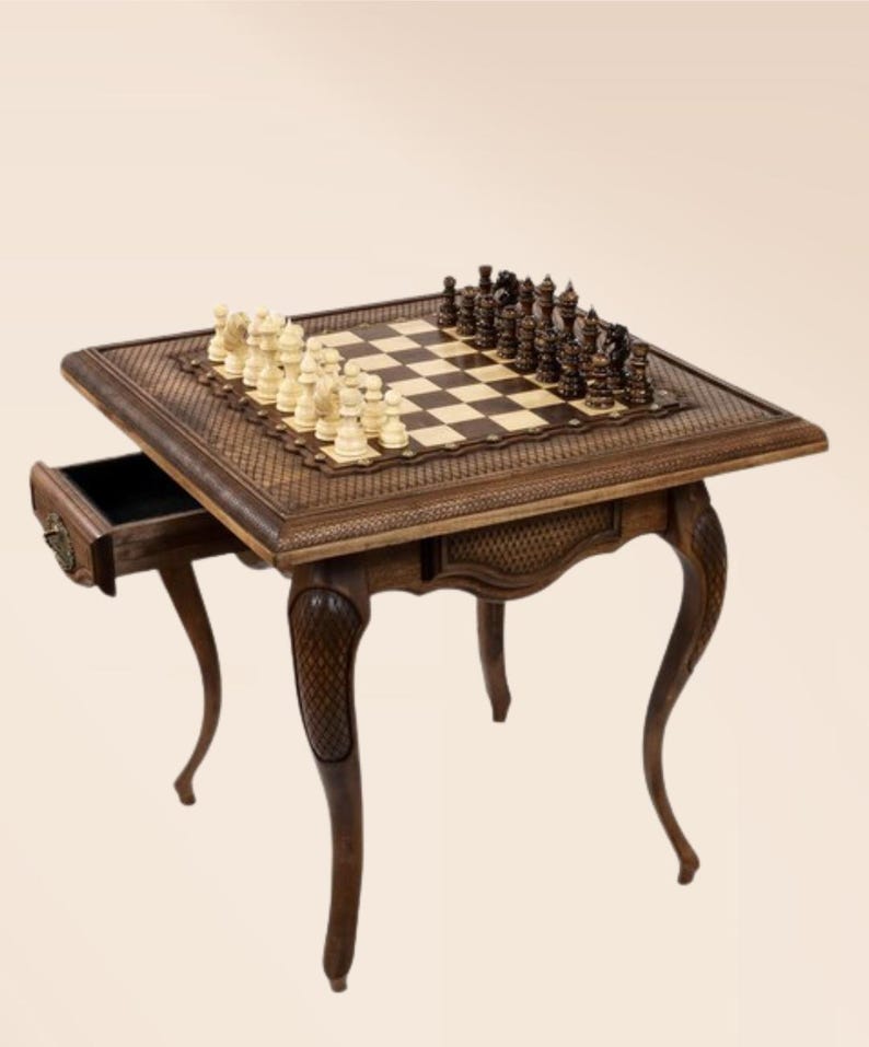 Handcrafted Beech Wood Chess Table – Luxury Ornamental Chess Set With ...