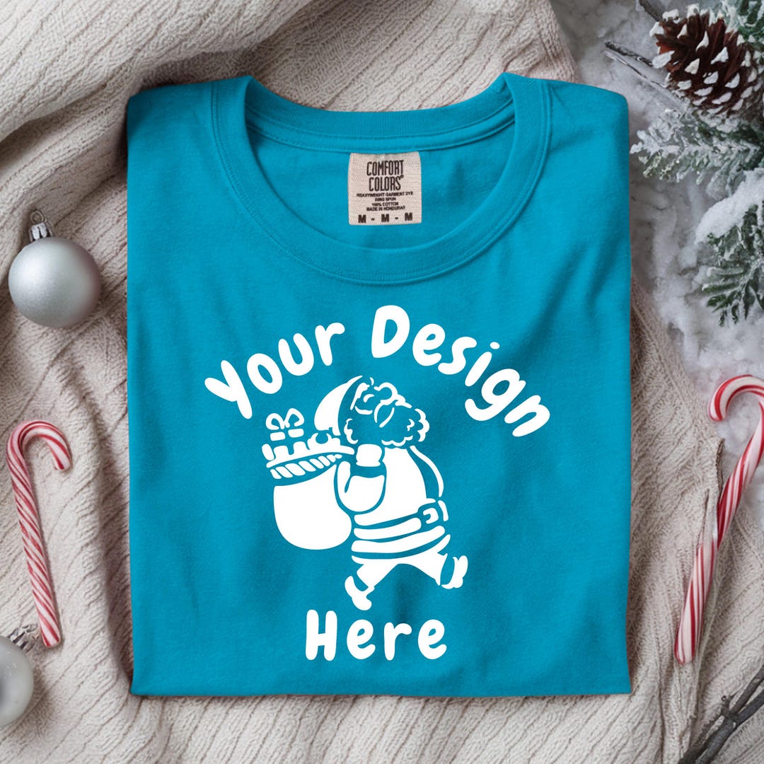 Comfort Colors 1717 T-shirt Mockup: Christmas Flat Lay (royal Caribe ...