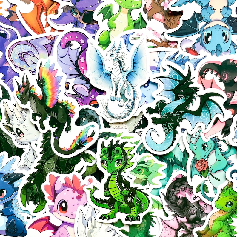 Pack of 50 Cute Dragon Stickers, Kawaii Fantasy Dragon Stickers ...