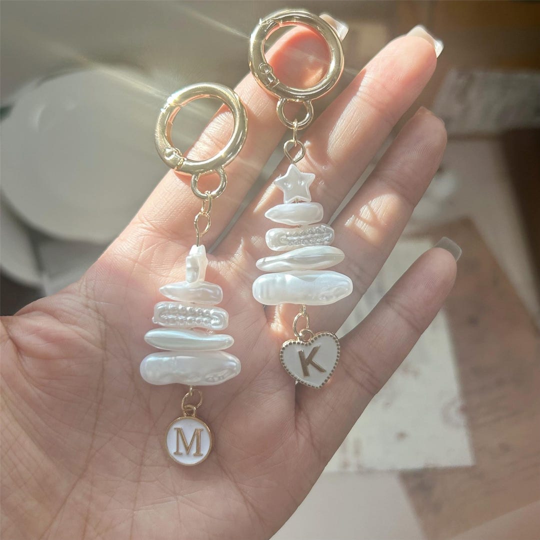Personalized Pearl Initial Keychain, Handmade Custom Letter Key Ring ...
