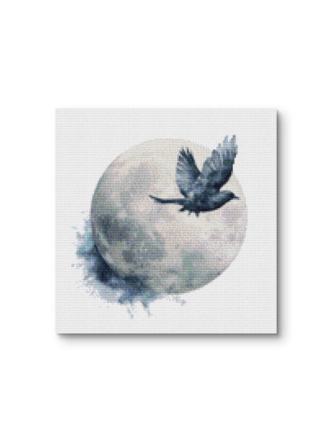 Moon and Bird Cross Stitch Pattern PDF XSD | Minimalist Night Sky ...