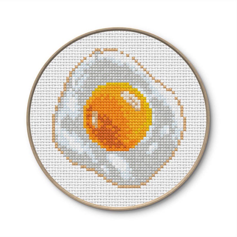 Mini Fried Egg Cross Stitch Pattern, Funny Modern Kitchen Embroidery ...