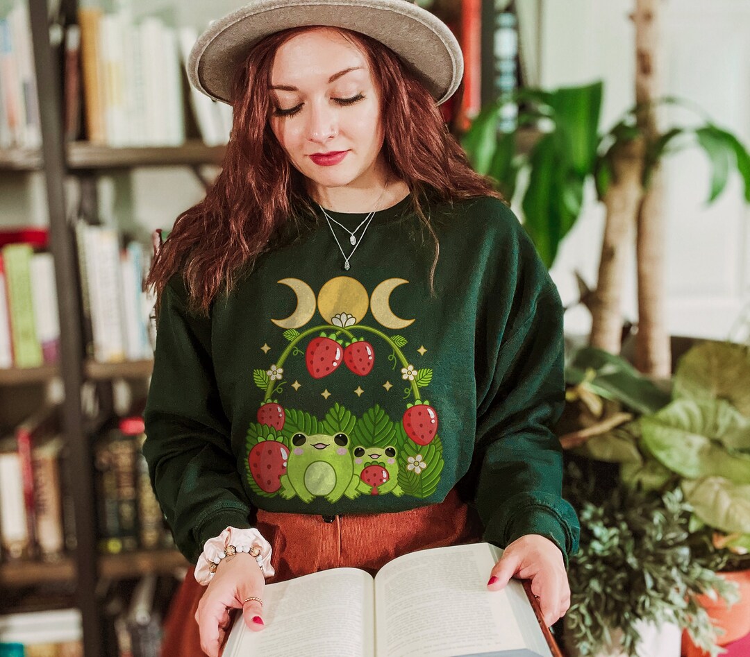 Triple Moon Strawberry Frog Sweater | | Kawaii Cottagecore Sweater ...