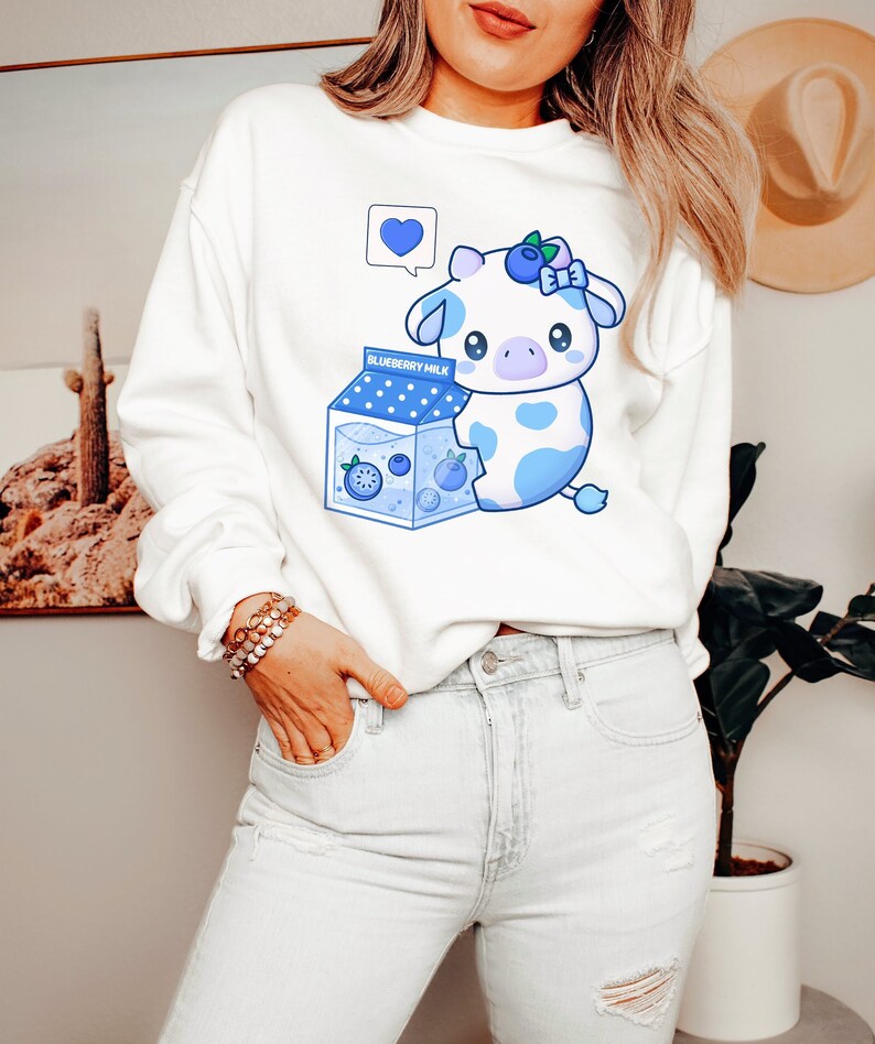 Blaubeer Kuh Pullover Kawaii Erdbeer Milch Sweatshirt Etsyde