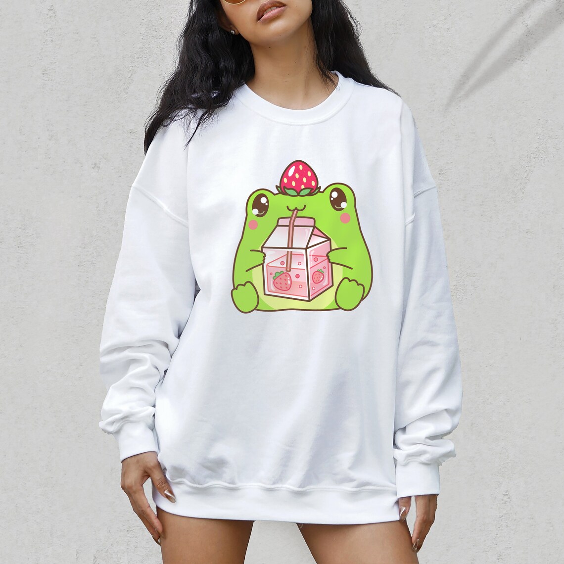 Strawberry Frog Sweater Kawaii Strawberry Milk Sweatshirt - Etsy
