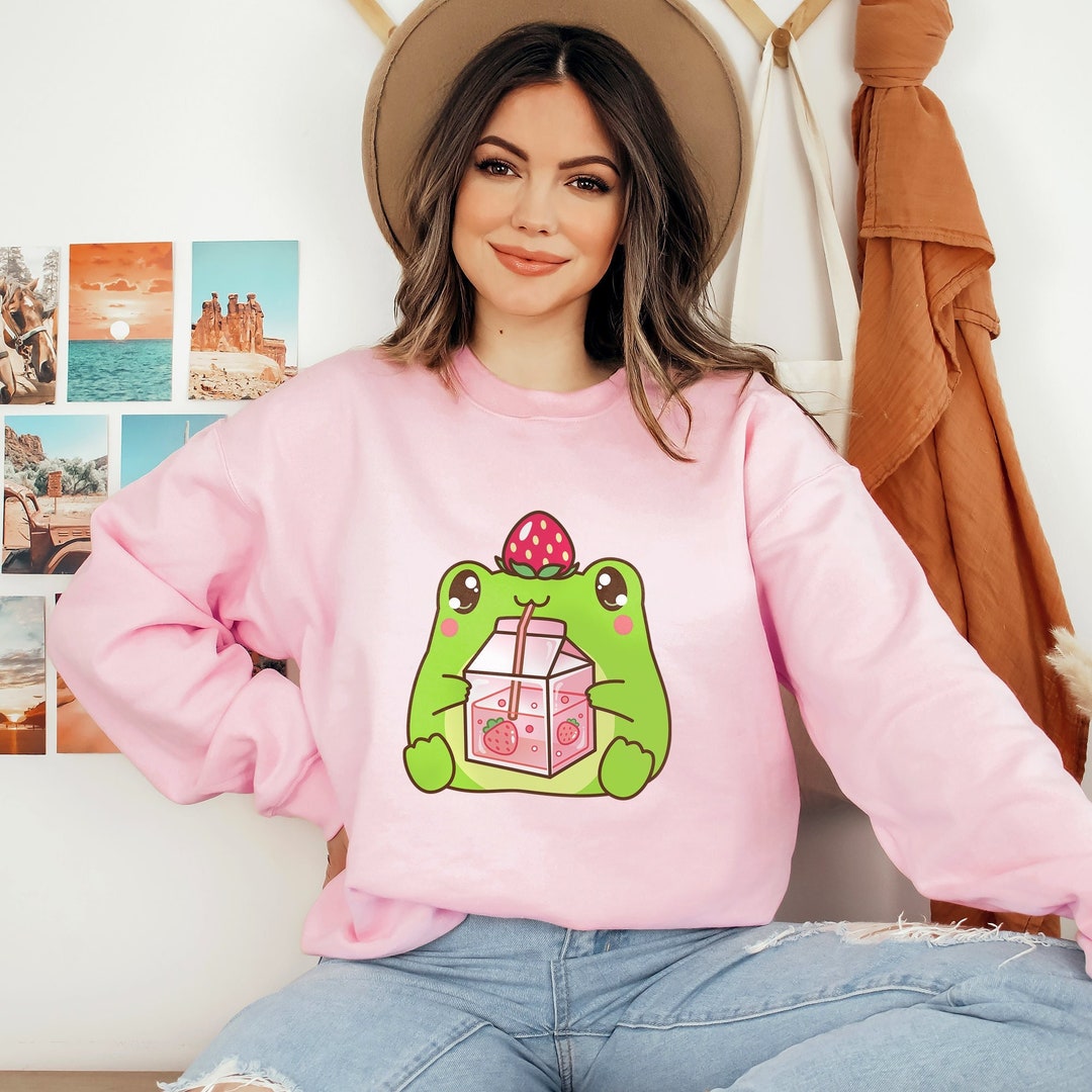 Strawberry Frog Sweater | Kawaii Strawberry Milk Sweatshirt | Kawaii ...