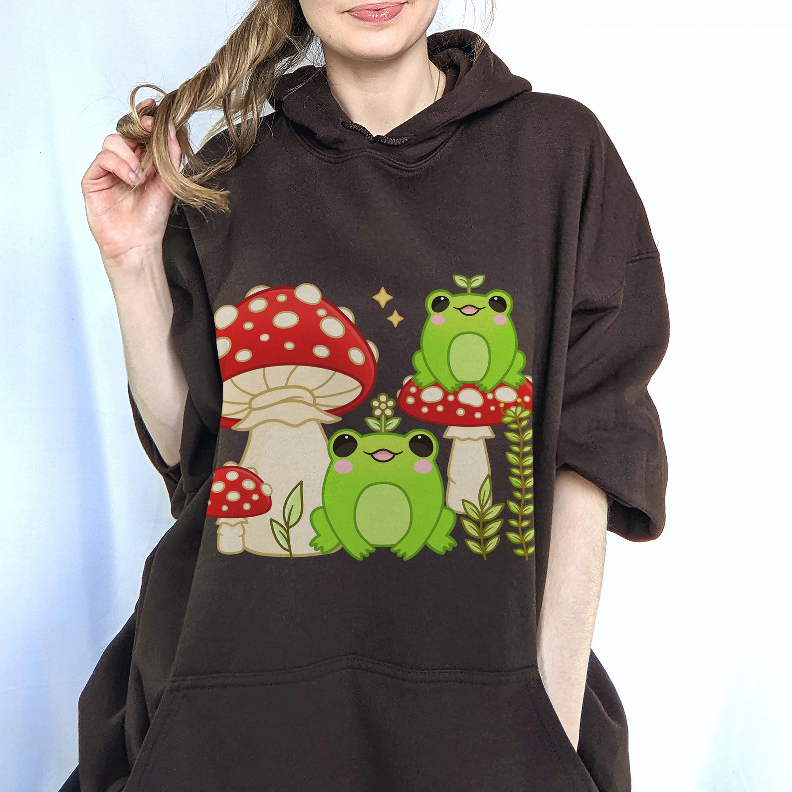 Cottagecore Mushroom Frog Hoodie Cute Kawaii Hoodie Frog - Etsy