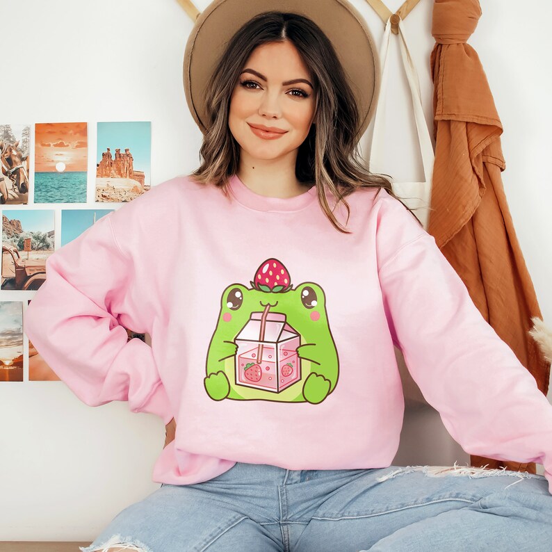 Strawberry Frog Sweater Kawaii Strawberry Milk Sweatshirt - Etsy