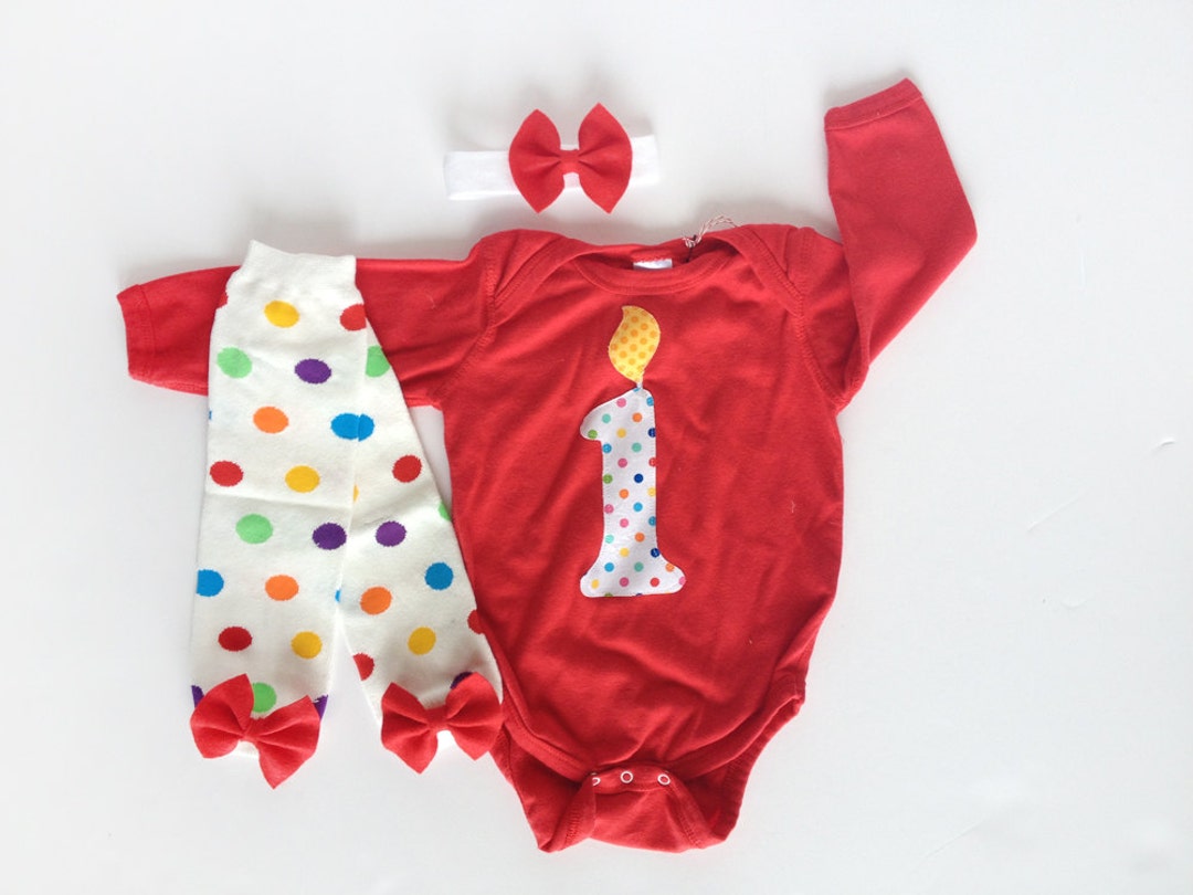 First Birthday Number 1 Candle Long Sleeve Red One Piece Shirt With ...