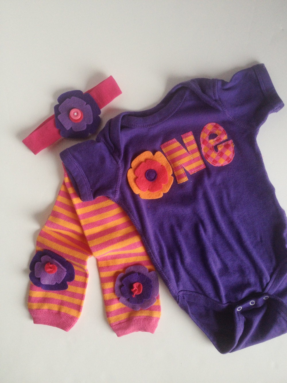 First Birthday Purple Orange and Pink Flower One Piece | Etsy