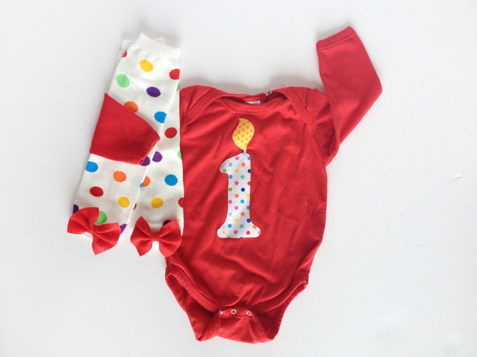 First Birthday Number 1 Candle Long Sleeve Red One Piece Bodysuit - Etsy