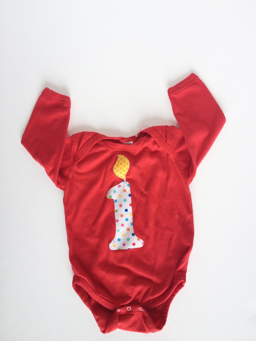 First Birthday Number 1 Candle Long Sleeve Red One Piece Bodysuit - Etsy