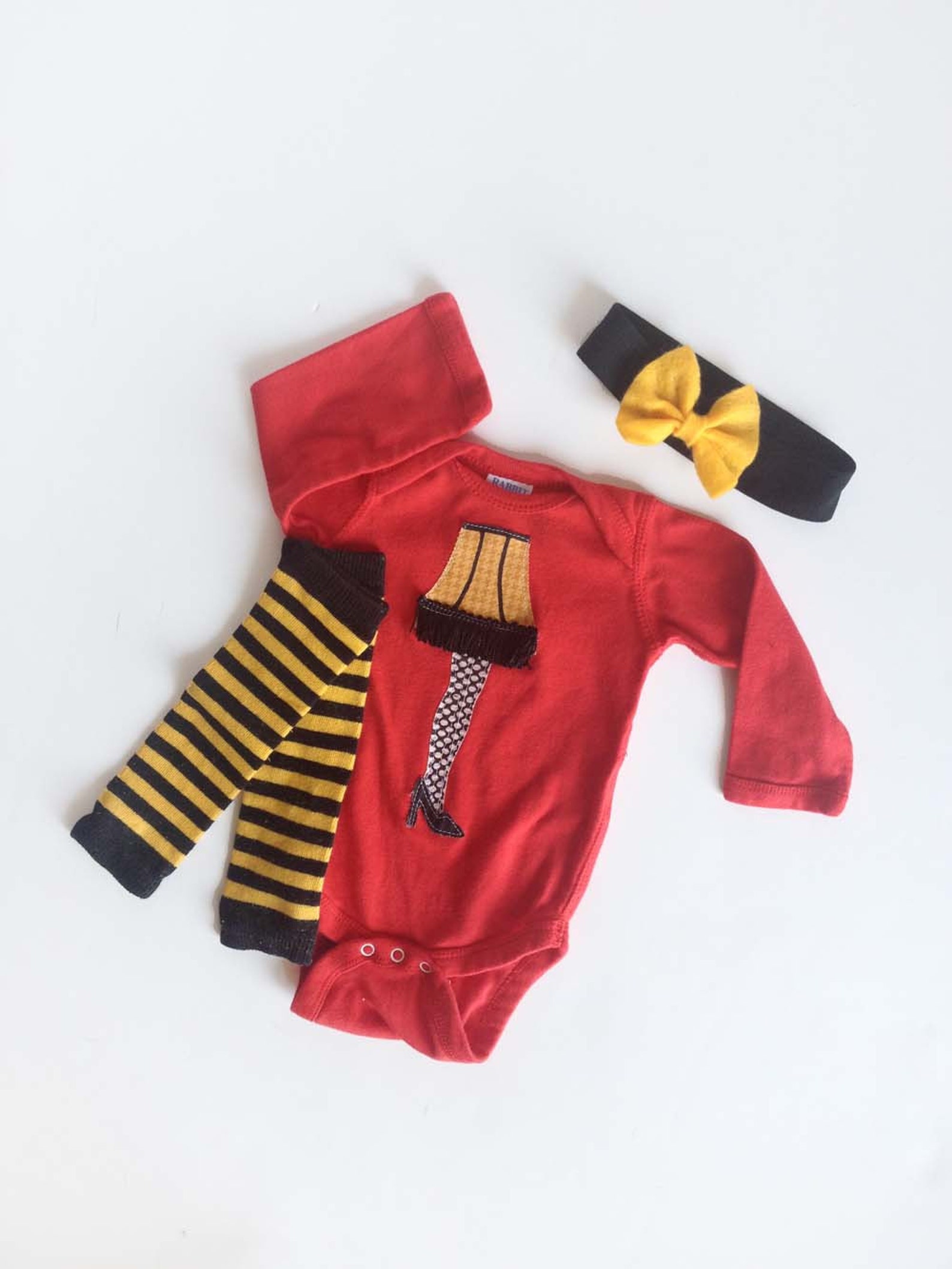 Leg Lamp on Red Long Sleeve One Piece With Hand Dyed Leg Warmers and ...