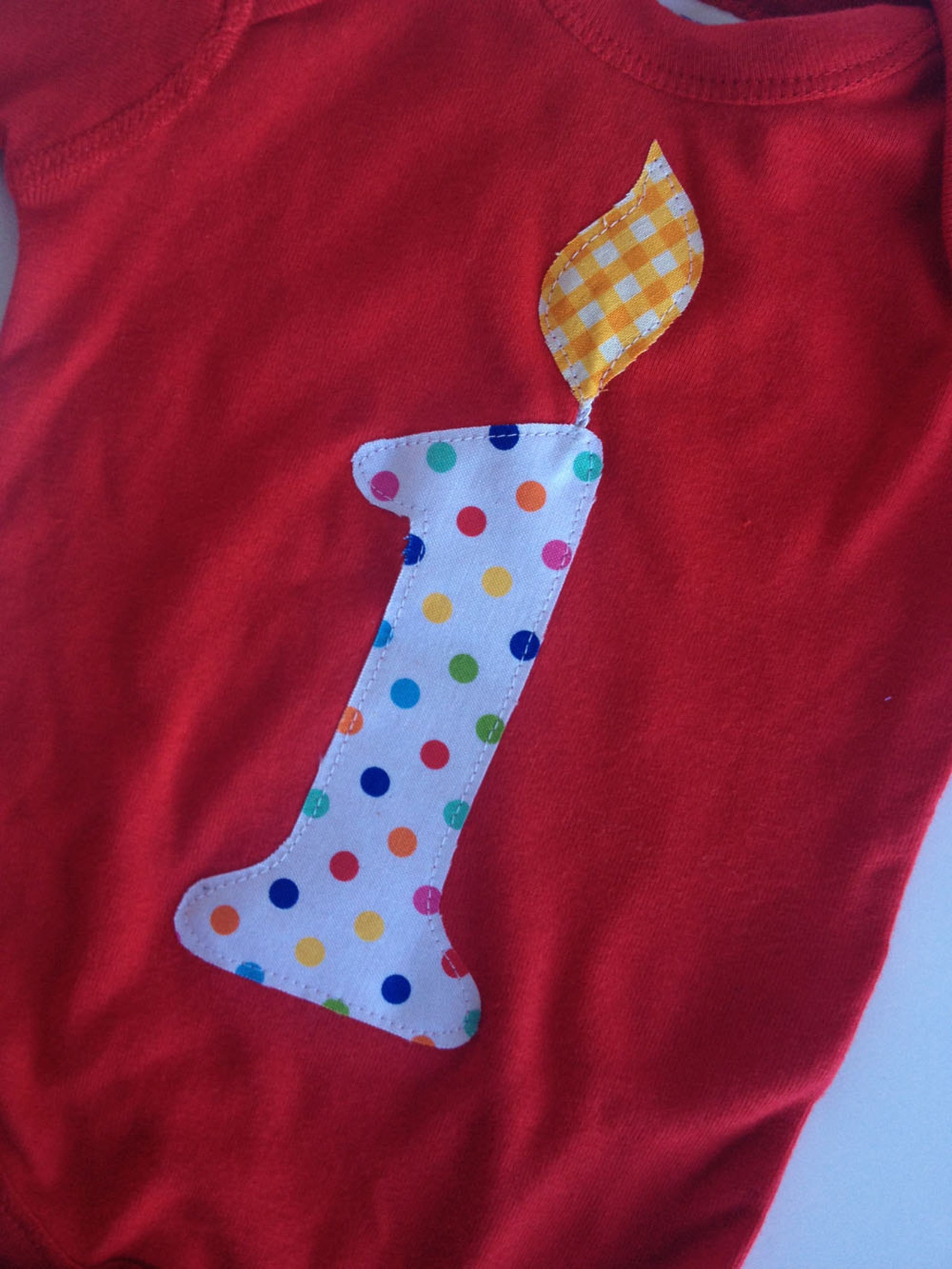 First Birthday Number 1 Candle Red One Piece With Rainbow Polka Dot Bow ...
