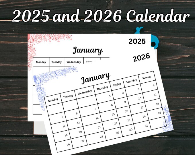 2025 2026 Calendar Lined and Unlined Sunday Start Landscape Layout, Jan ...