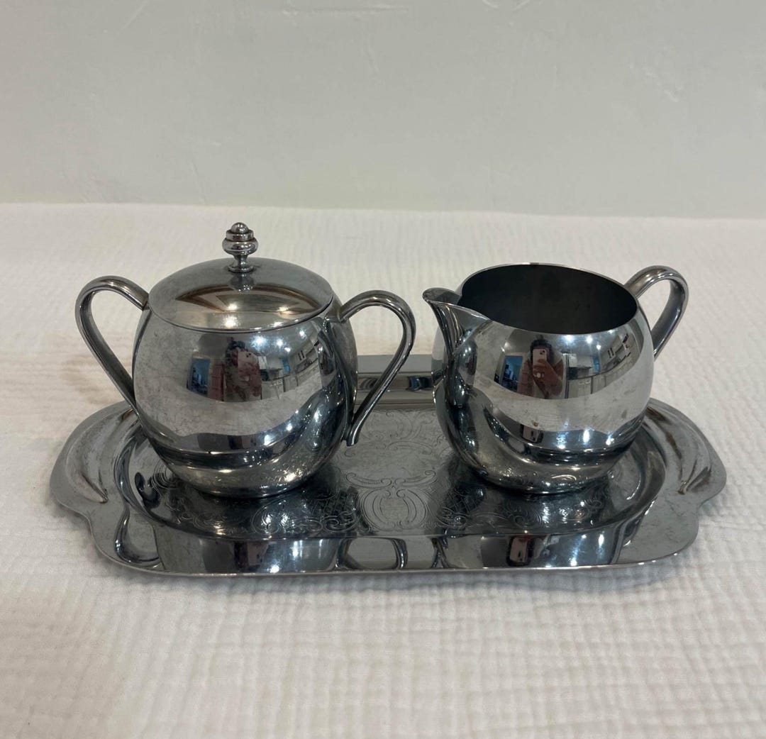 Vintage Chrome Tea Set: Tray, Sugar, Creamer - Danny Wilson Original - Etsy