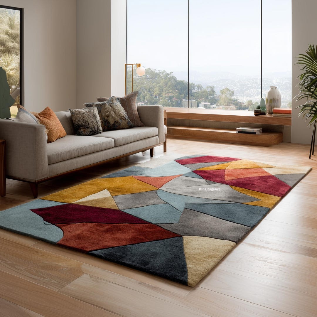Hand-tufted Wool Rug – Modern Geometric Patchwork, Mid-century Style - Etsy