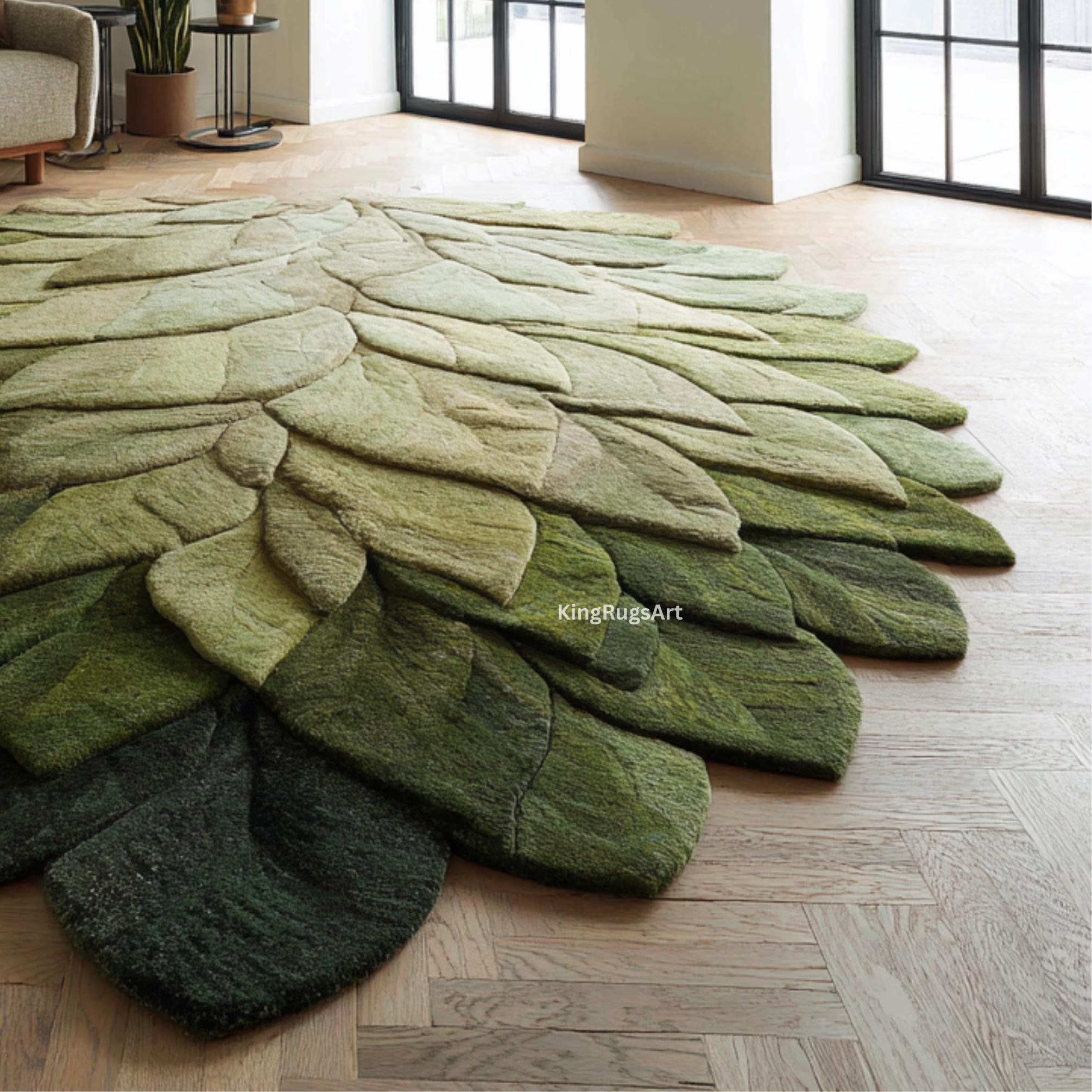 Hand-tufted Leaf Design Area Rug | Abstract Organic Shape Rug, Green ...