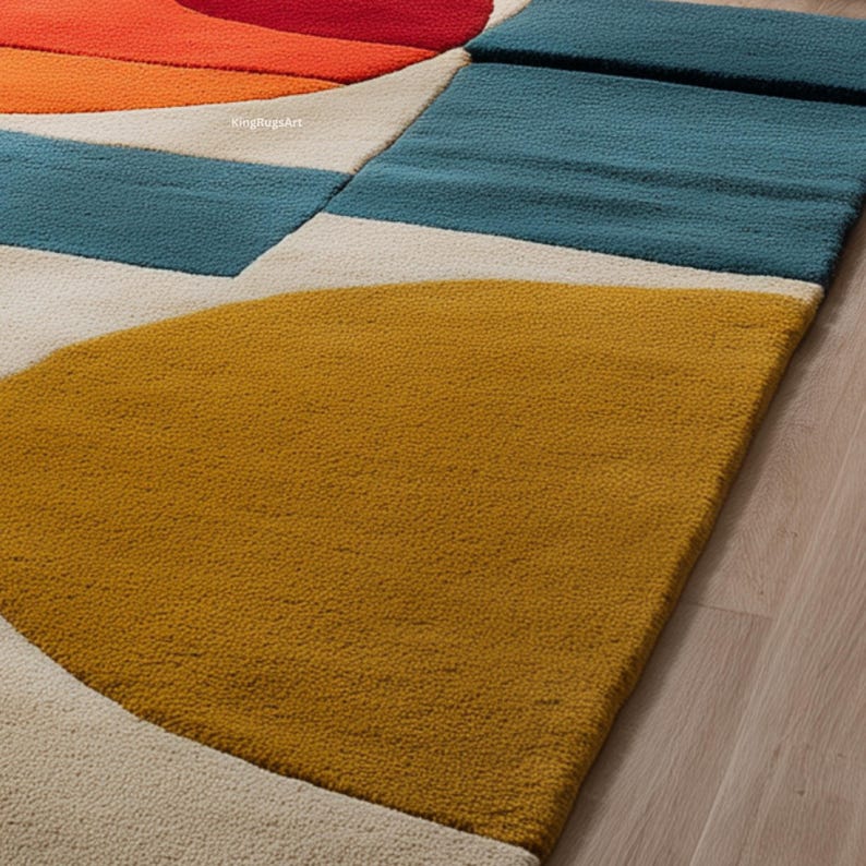 Colorful Abstract Wool Area Rug – Bold Mid-century Geometric Design ...