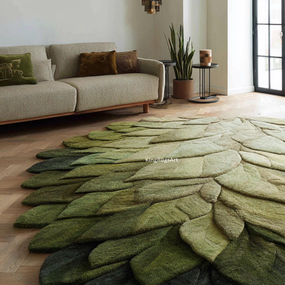 Hand-tufted Leaf Design Area Rug | Abstract Organic Shape Rug, Green ...