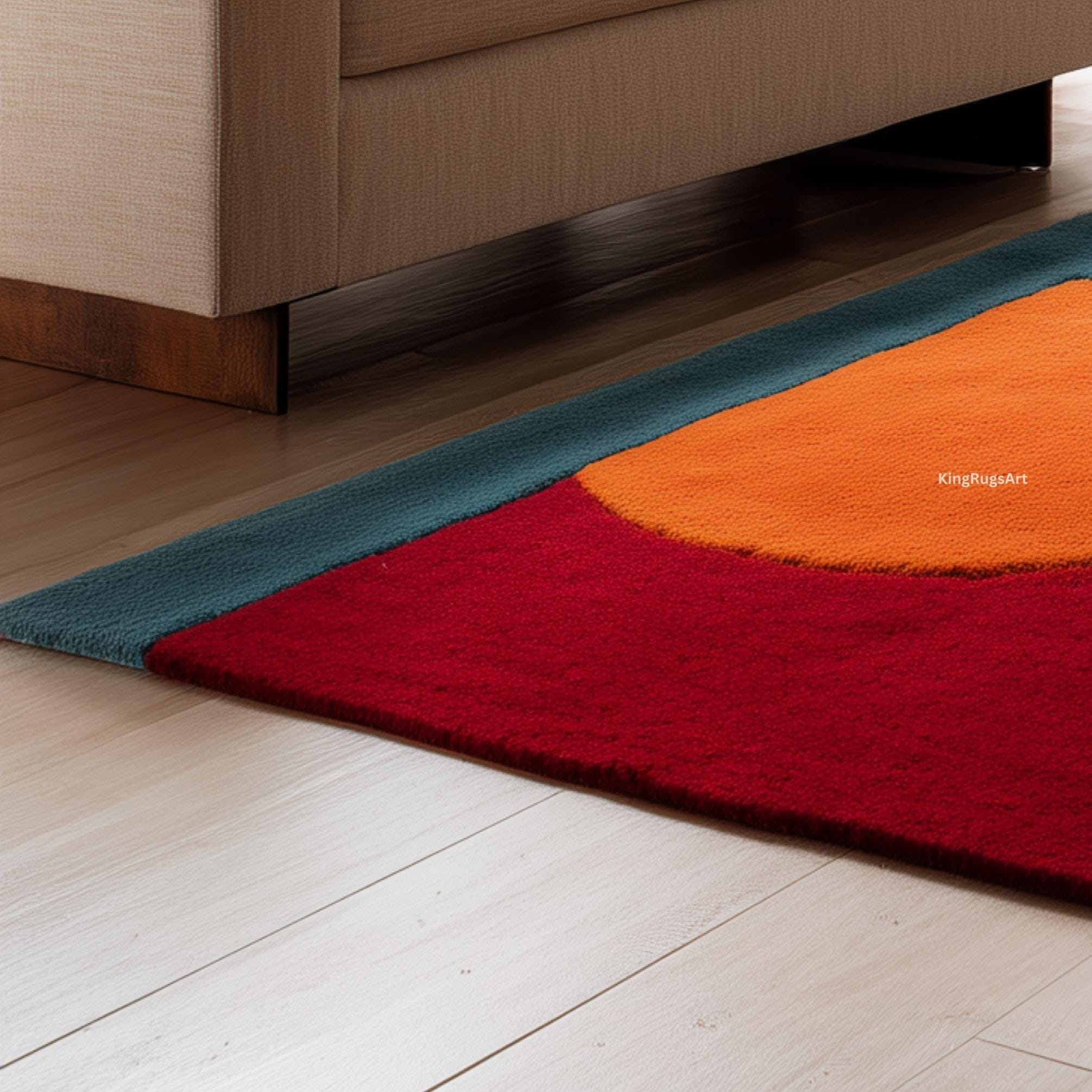 Colorful Abstract Wool Area Rug – Bold Mid-century Geometric Design ...