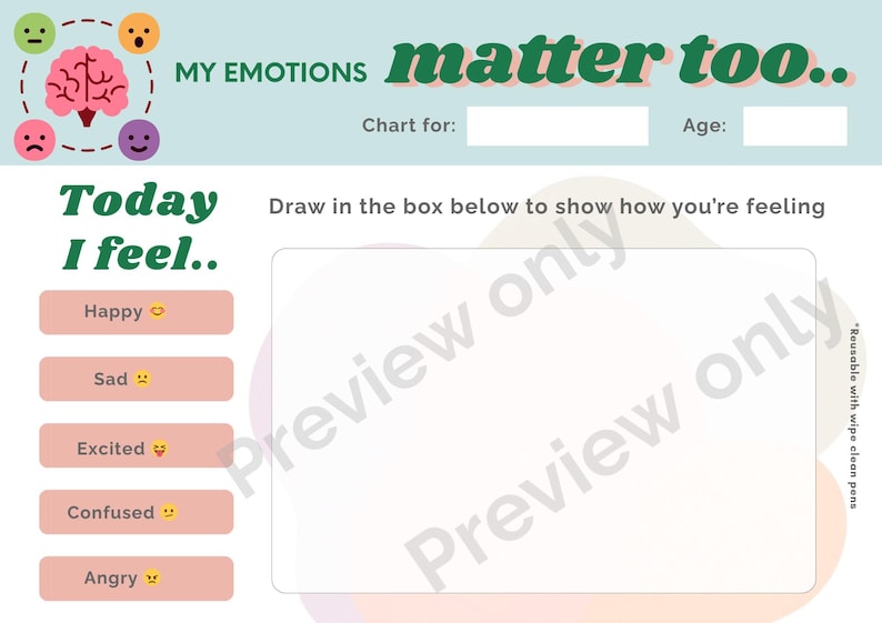 Kids Emotions Chart Printable | Autism ADHD Visual Tracker (instant ...