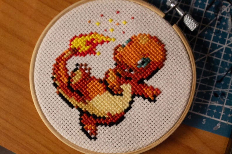 Charmander Cross Stitch – Hand Embroidery – Pokemon Hoop Art – Cute ...