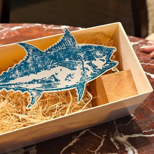 Handmade Woodblock Tuna Desk Decor: Nature Art Gift - Etsy