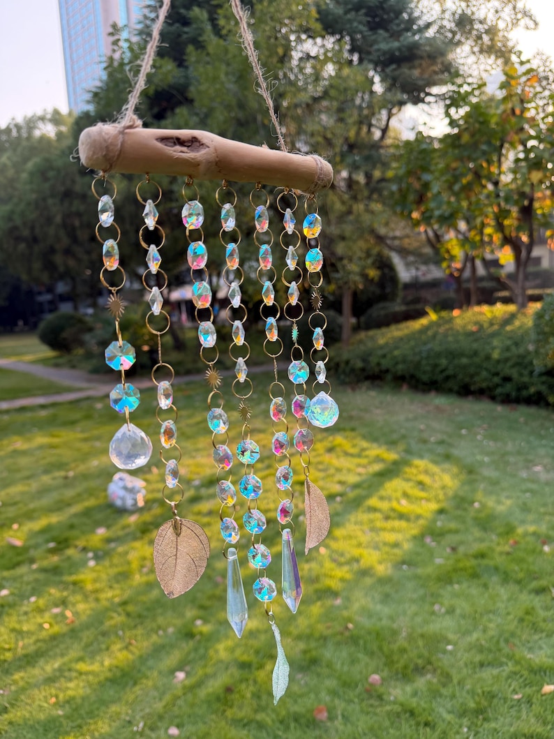 Handcrafted Crystal Tree Leaf Wind Chime for Garden or Memorial - Etsy